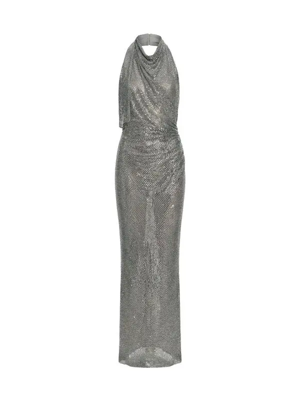 SELF-PORTRAIT Rhinestone Drape Maxi Dress - Multicolor