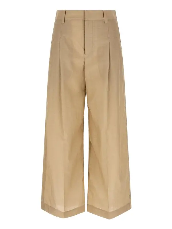 Brunello Cucinelli Techno Cotton Poplin Wide-leg Trousers - Cream