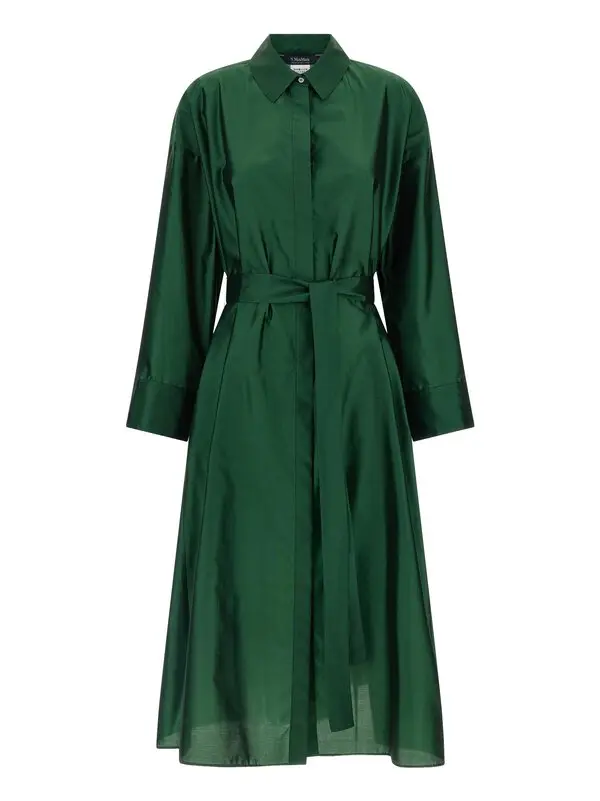 Max Mara Smmanna Midi Dress In Washed Silk Blend Organza - Green
