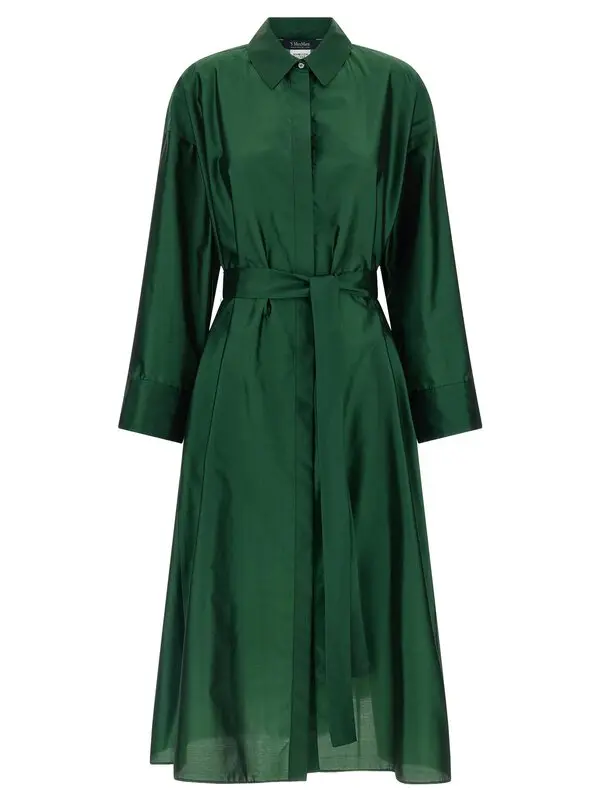 Max Mara Smmanna Midi Dress In Washed Silk Blend Organza - Green