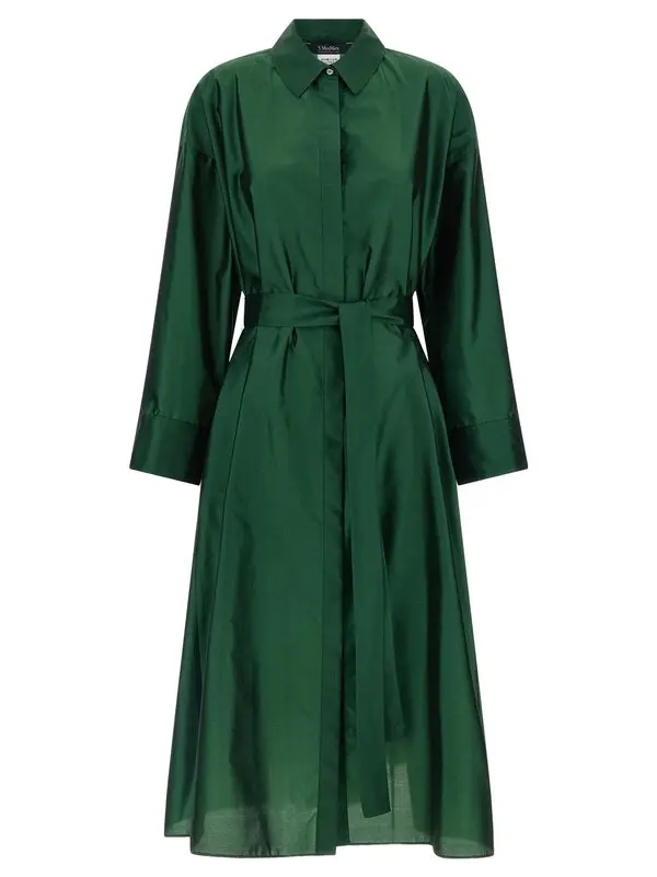 Max Mara Smmanna Midi Dress In Washed Silk Blend Organza - Green
