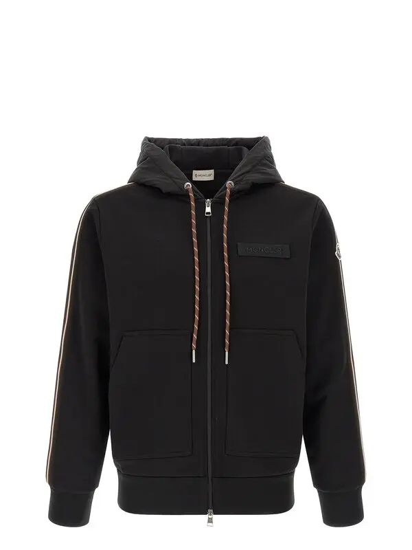 Moncler Cotton Hoodie With Tricolor Trim - Black