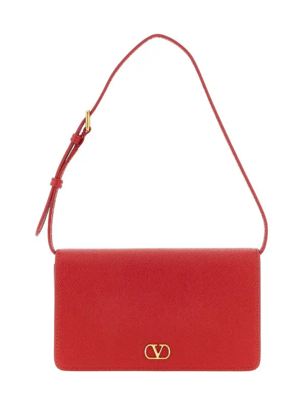 Valentino Garavani Vlogo Signature Grainy Leather Shoulder Bag - Red