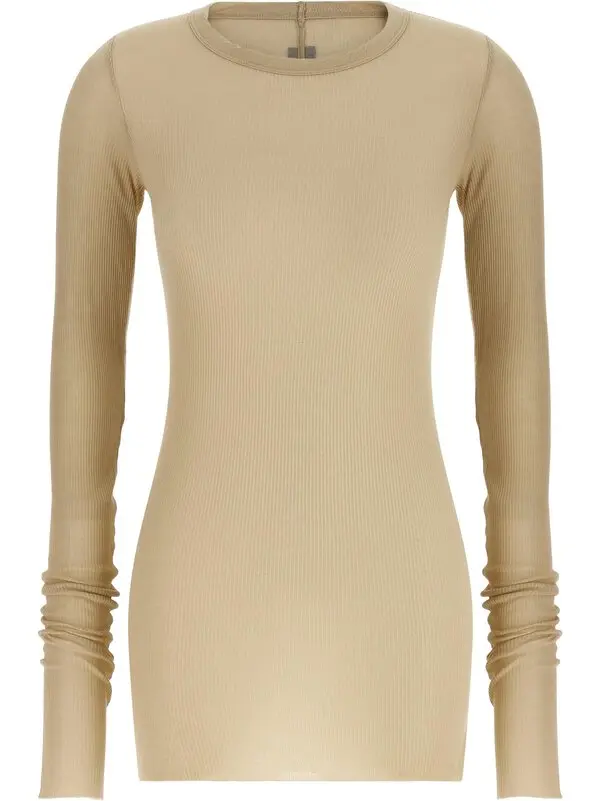 Rick Owens Ribbed Viscose And Stretch Silk Blend Long Sleeve T-shirt - Cream