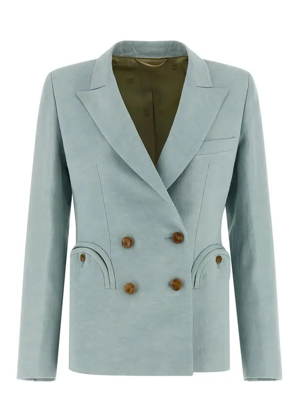 BLAZÉ MILANO Zenith Charmer Double-breasted Silk Linen Blazer - Blue