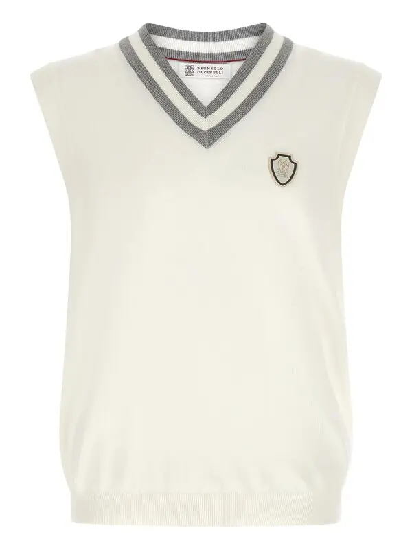 Brunello Cucinelli Cotton Knit Logo Patch Vest - White