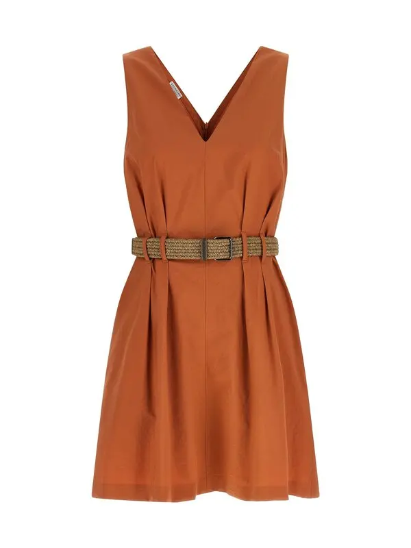 Brunello Cucinelli Textured Twill Mini Dress - Orange