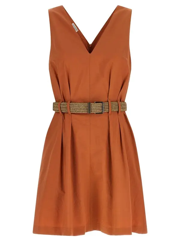 Brunello Cucinelli Textured Twill Mini Dress - Orange
