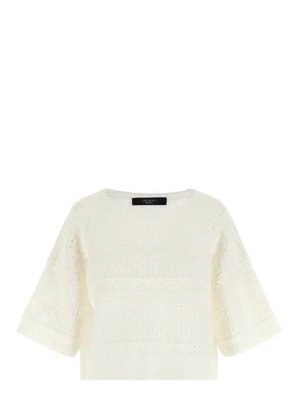 Max Mara Cotton Perforated Knit Cropped Sweater - White