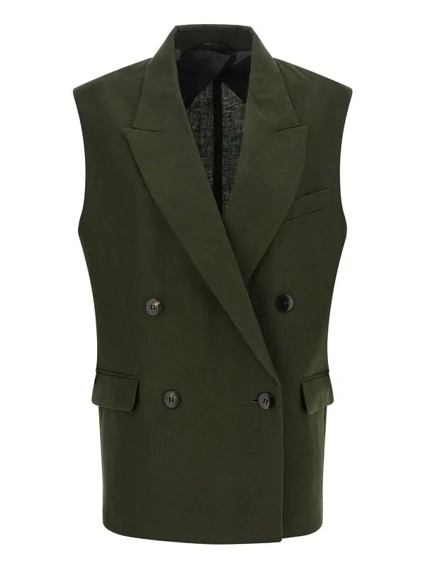 Max Mara Double-breasted Linen Vest - Green