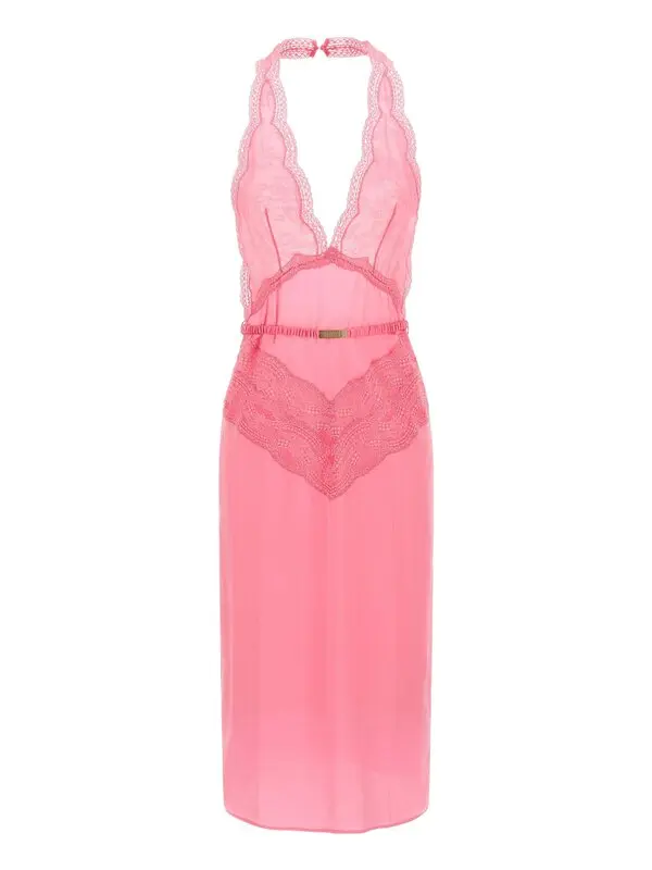 Gucci Silk Satin And Lace Midi Dress - Pink