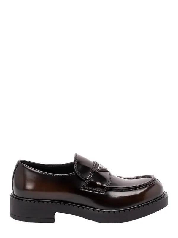 Prada Chocolate Brushed Leather Loafers - Multicolor