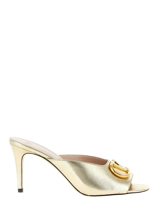 Valentino Garavani Vlogo Signature Leather High Heel Sandals - Gold