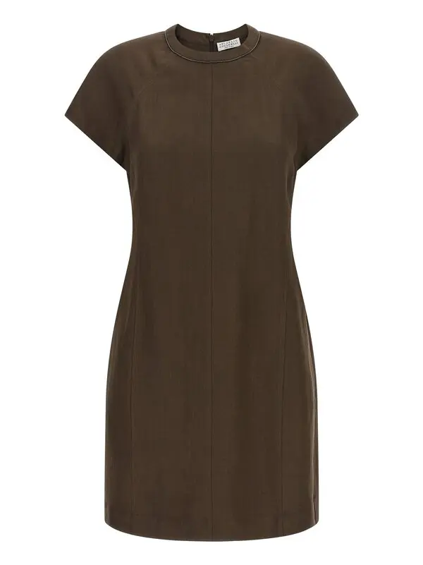 Brunello Cucinelli T-shirt Dress With Monile Trim - Brown