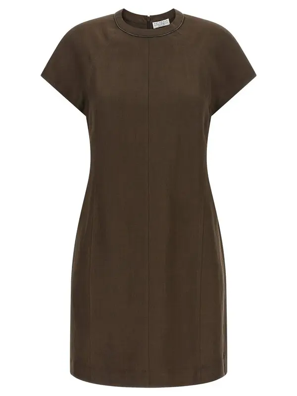 Brunello Cucinelli T-shirt Dress With Monile Trim - Brown