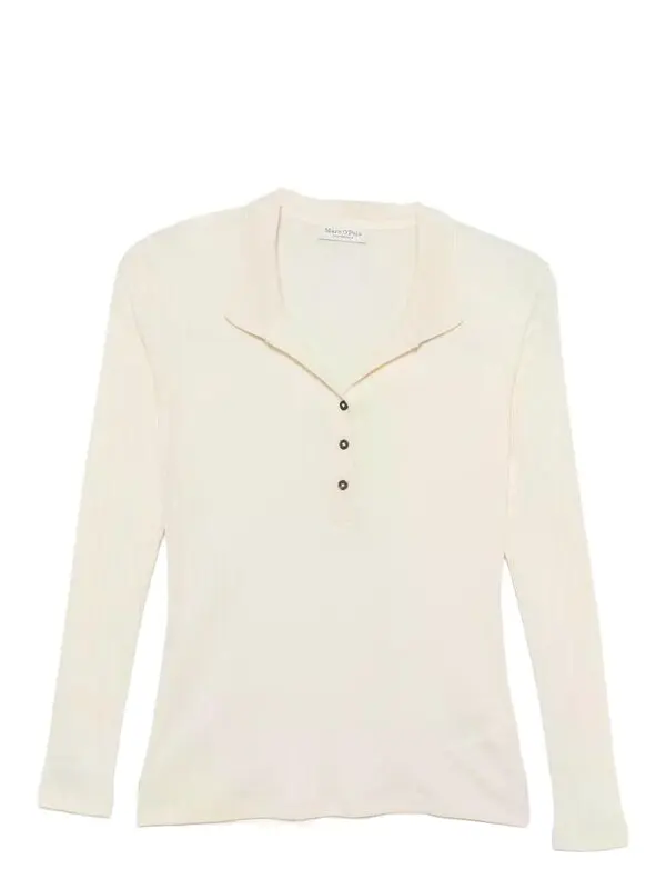 Marc O'polo Ribbed Knit Long-sleeve Polo Shirt - Neutrals