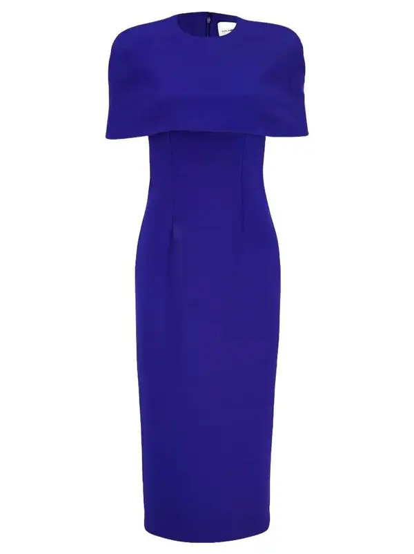 Roland Mouret Cape-overlay Crepe Midi Dress - Blue