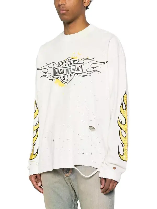SECND SLF Crystal Embellished Distressed Sweater - Neutrals