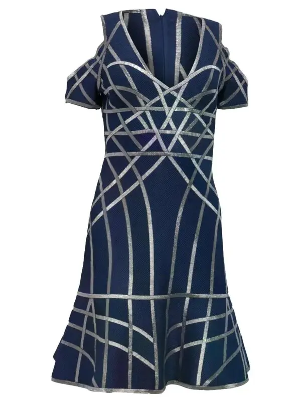 Herve Leger Veronikka Cold-shoulder Flute Dress - Blue