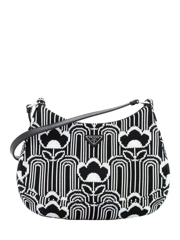 Prada Cleo Jacquard Knit Shoulder Bag - Black