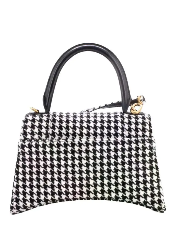 Balenciaga Hourglass Top Handle Bag Houndstooth Textile Shoulder Bag - Black