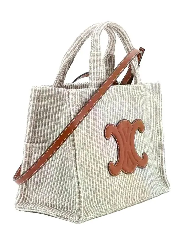 Celine Cabas Thais Triomphe Striped Textile Small Tote Bag - Neutrals