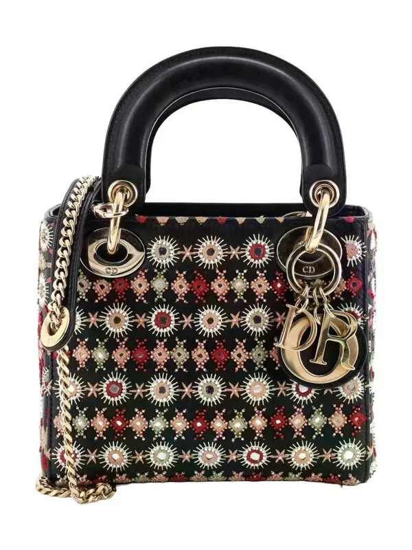 Dior Lady Chain Bag Embroidered Calfskin Mini Satchel - Black