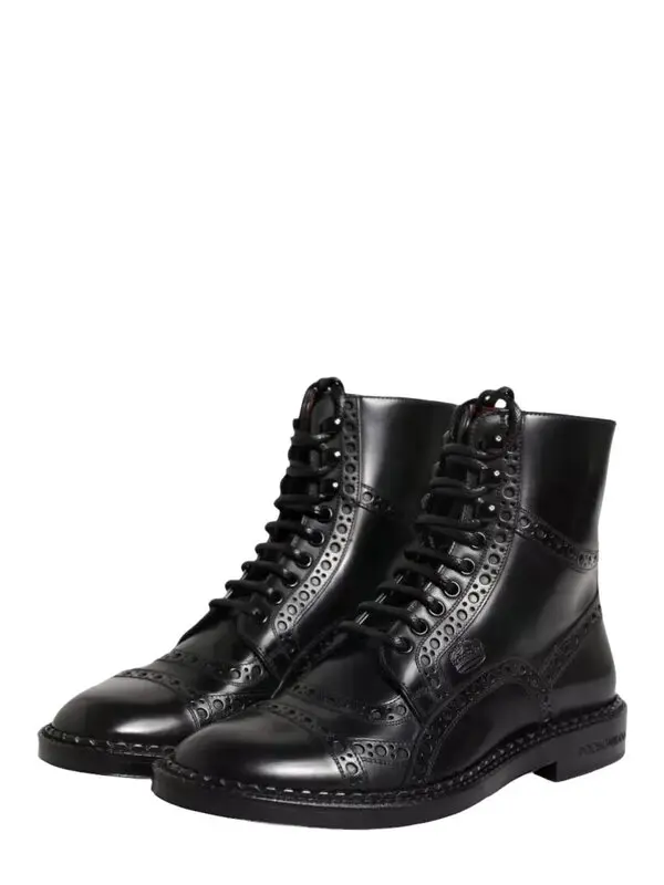 Dolce & Gabbana Leather Brogue Detail Lace-up Boots - Black