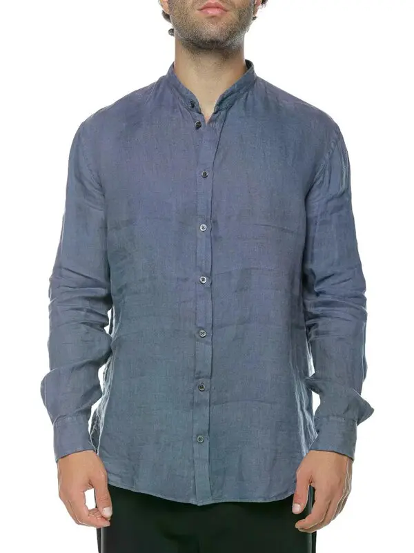 Emporio Armani Mandarin-collar Linen Shirt - Blue