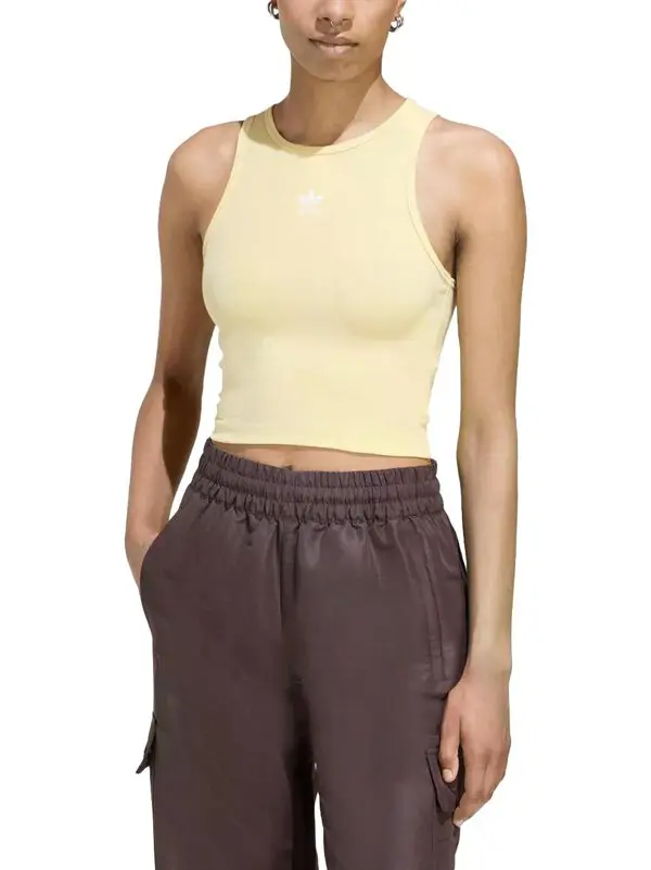 Adidas Ribbed Logo Print Tank Top - Yellow