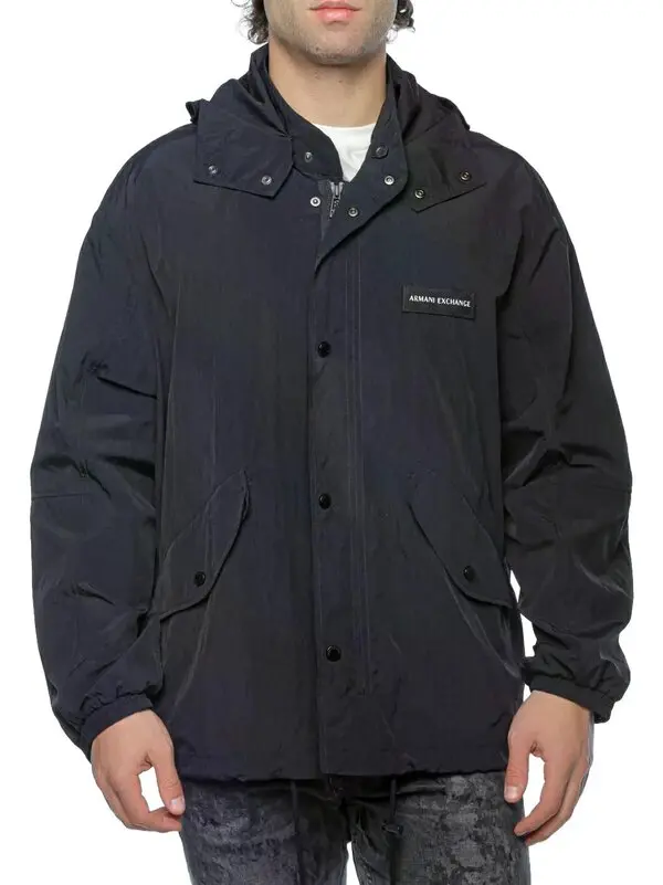 Armani Exchange Logo Patch Hooded Jacket - Black