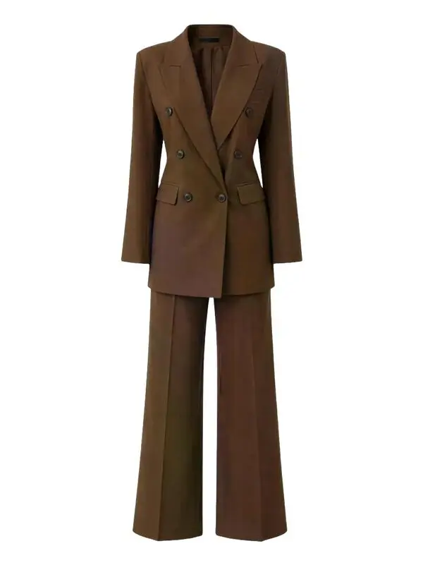 ROOM76 Double-breasted Wide-leg Suit - Brown