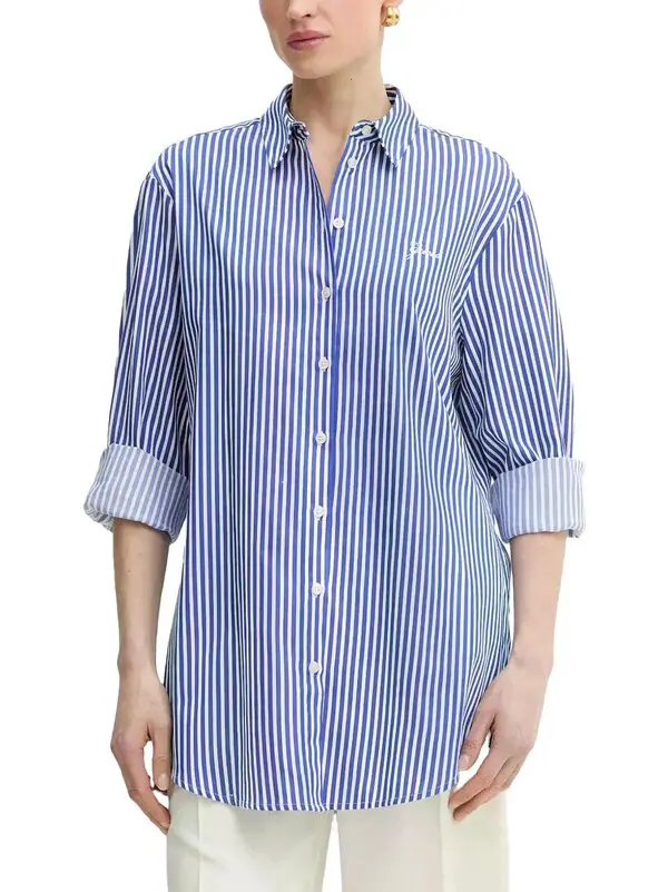 Guess Striped Logo Embroidered Shirt - Blue