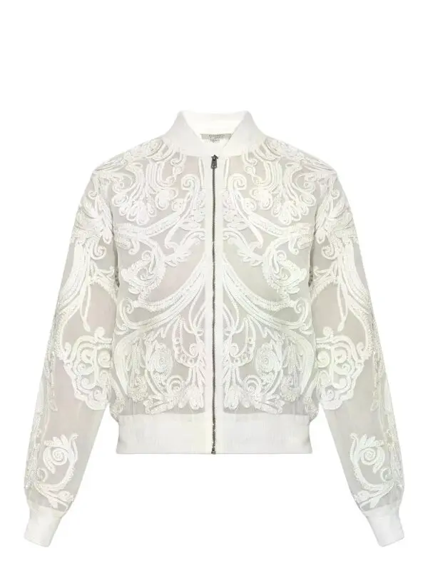 ALLSAINTS Jade Embroidered Sheer Bomber Jacket - White