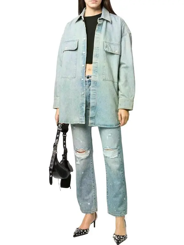 Amiri Paint-splatter Ripped Straight Jeans - Blue