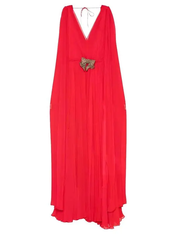 SILK LOVE & LACE Ilena Cape-sleeve Pleated Dress - Red