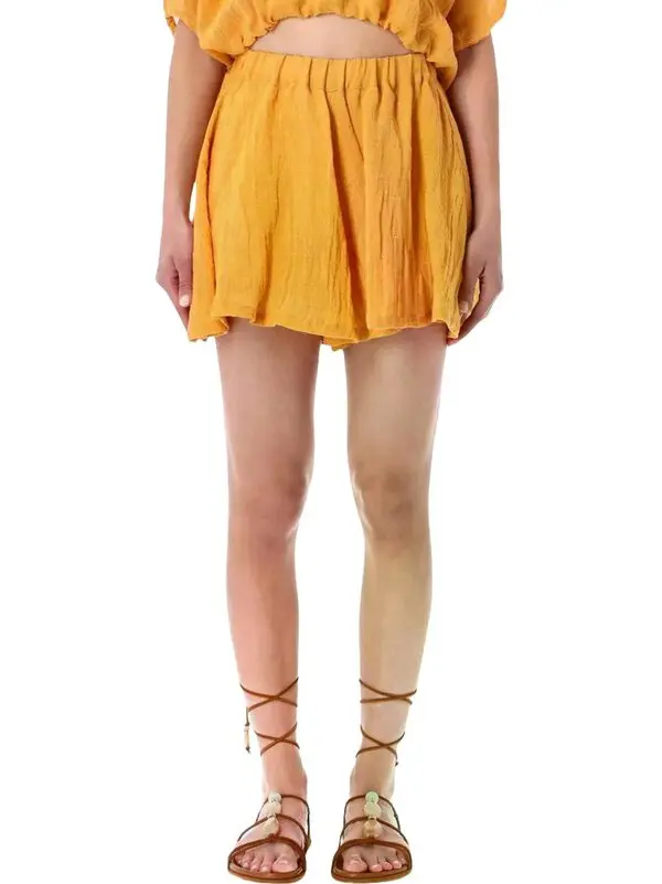 120% Lino Elasticated Waist Shorts - Orange