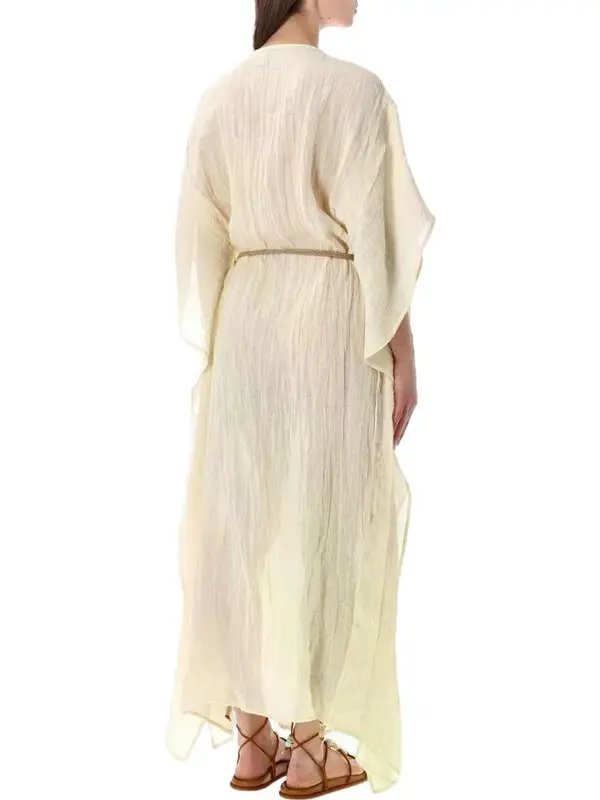 120% Lino V-neck Belted Kaftan - Yellow