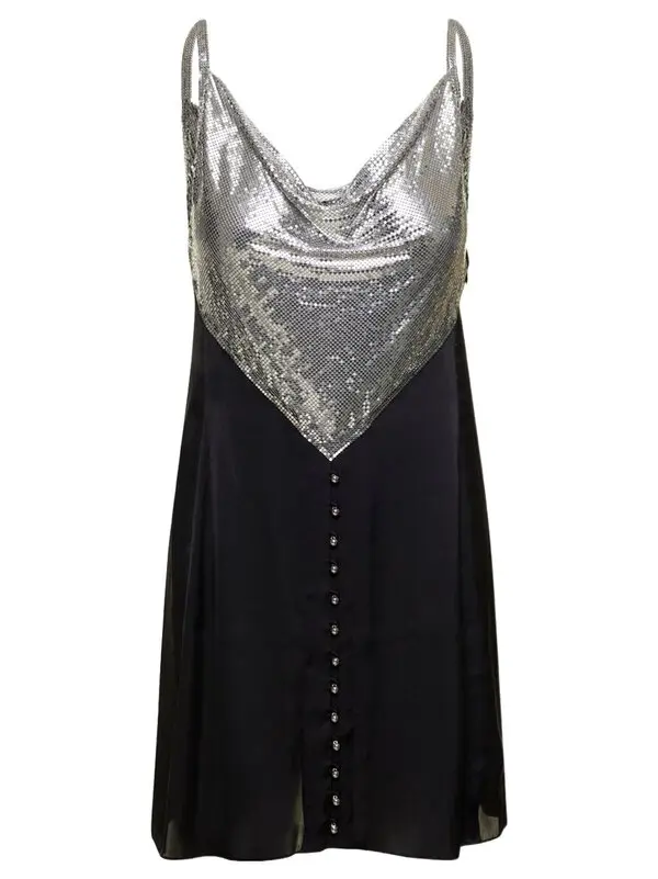 Rabanne Chainmail Panelled Cowl-neck Mini Dress - Black