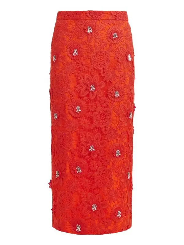 Essentiel Antwerp Embellished Lace Midi Skirt - Red