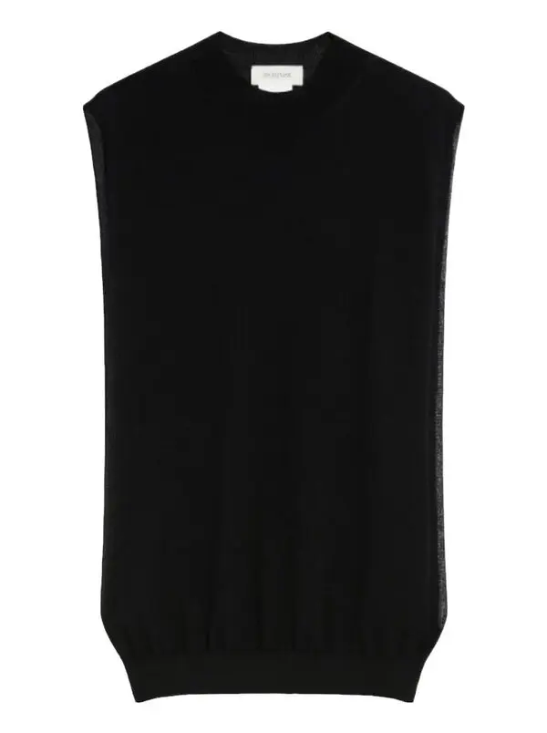 Sportmax Sleeveless Wool-silk Top With Ribbed Details - Black