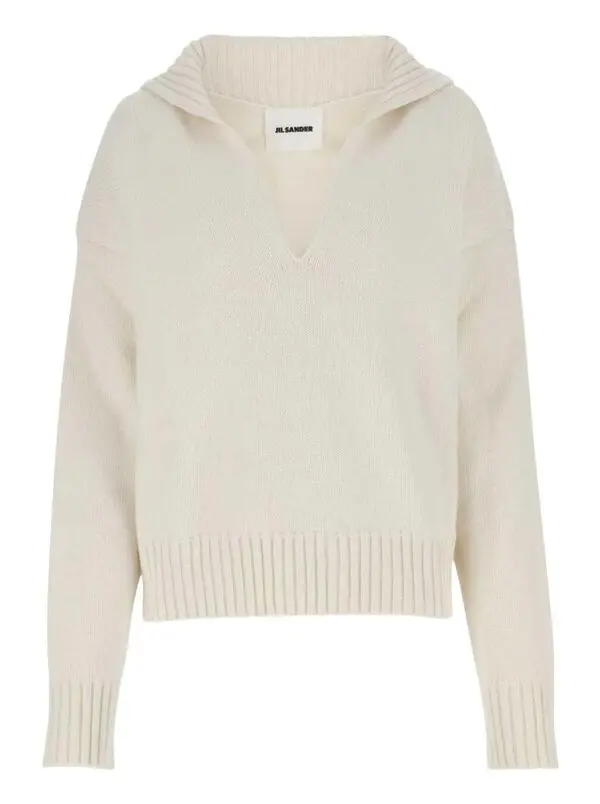 JIL SANDER Long-sleeved Split-neck Jumper With Lapels - White