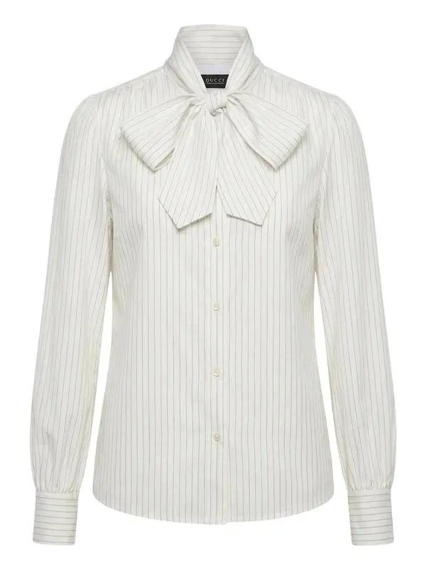 Gucci Pinstripe Bow Detail Shirt - White And Light Blue