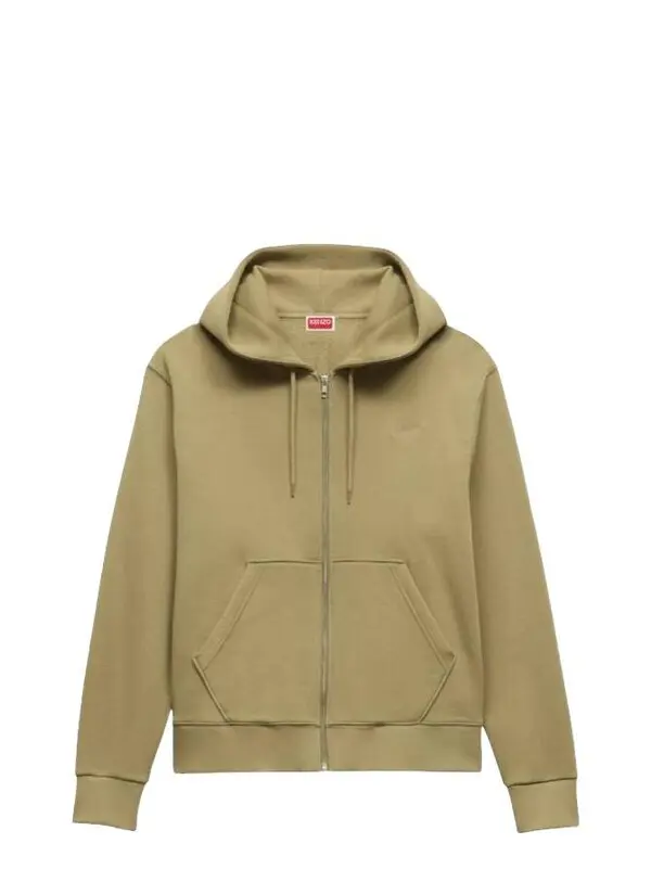 Kenzo Signature Embroidered Zip-up Hoodie - Khaki
