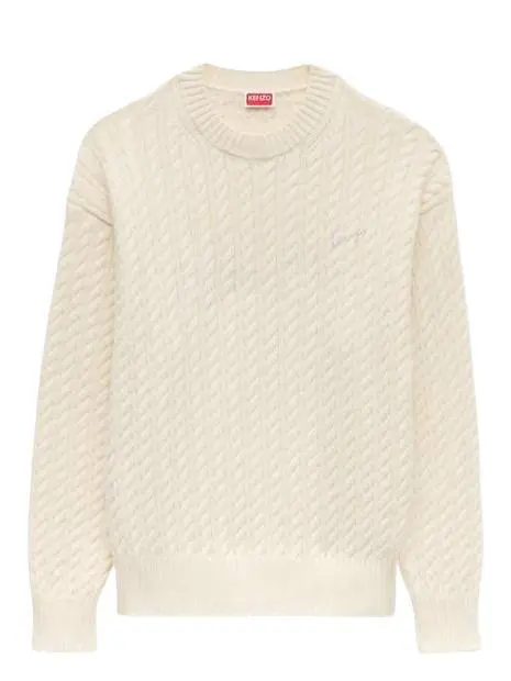 Kenzo Signature Embroidered Knit Jumper - Off White