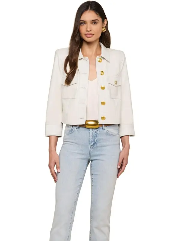 L'Agence Kumi Cropped Leather Jacket - Ivory
