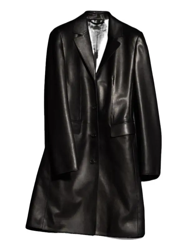 Gucci Single-breasted Leather Coat - Black