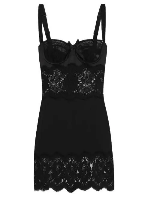 Dolce & Gabbana Lace Paneled Midi Dress - Black