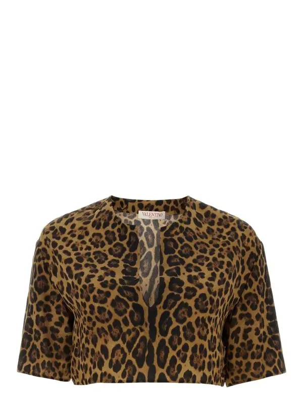 Valentino Garavani Leopard Print Cropped Top - Black