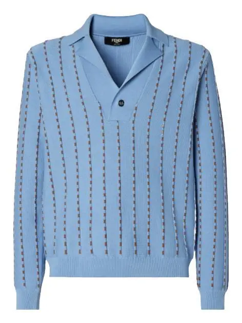 Fendi Long-sleeved Cotton Jumper With Ff Button - Light Blue